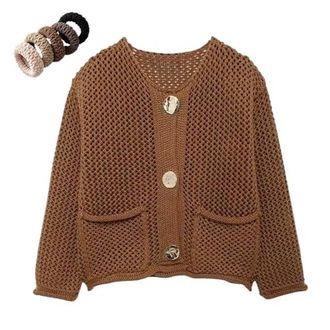 Generic Cardigan court pour femme, cardigan en tricot &eacute;pais ouvert sur le devant, cardigan dautomne &agrave; manches longues ouvert sur le devant, caf&eacute;, S