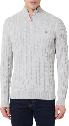 GANT Herren Cotton Cable Half Zip Pullover, Cloud Grey Melange, S
