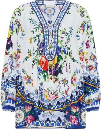 Camilla Femme, Blouses et Chemises, Multicolore, Taille: 40 FR Tiles Darls Lace Up Blouse