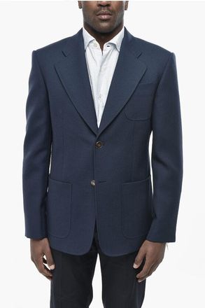 Valentino Two-Button Virgin Wool Jacket with Patch Pockets and Logo Bu size 48