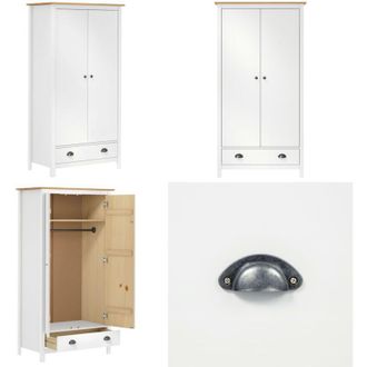 vidaXL Kleiderschrank mit 2 T&uuml;ren Hill Wei&szlig; 89x50x170 cm Kiefernholz - Holzschrank - Kleiderschrank - Schlafzimmerm&ouml;bel - Wei&szlig;er Kleiderschrank - Moderner