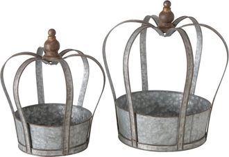 Boltze Pflanztopf Amalia Metall H&ouml;he 35 cm grau, Shabby, Krone