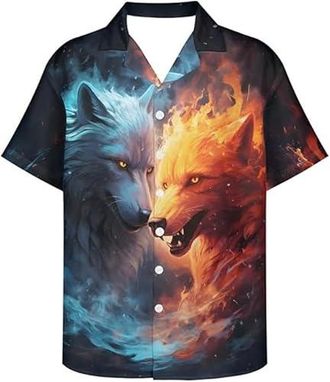 Keephen keephen Loup Hurlant Chemises Hawaiiennes pour Hommes Femmes Loup Impression 3D Chemises &agrave; Boutons &Eacute;t&eacute; Col &agrave; Revers Vacances Chemise