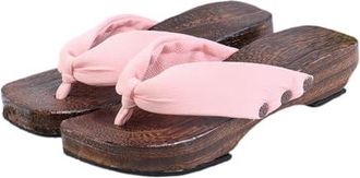 Garneck Sabots Bois Femme Style Japonais Sandales Créatives Été Semelle Plate Antidérapante Confortables Et Respirantes Pour Femme Mode Chic Rose