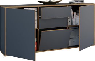 VCM Holz Kommode | Sideboard mit Drehtüren, Schubladen und Einer Klappe | Büromöbel | Maße ca. H. 74 x B. 160 x T. 33cm - Salia