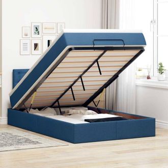 vidaXL Ottomane Bett mit Matratze & LEDs Blau 120x200 cm Stoff Vidaxl