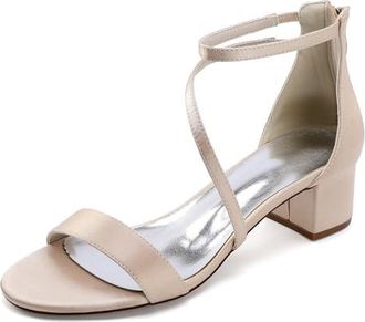 Generic Chaussures Mariage Femme &Eacute;t&eacute; Chunky Heels Bout Ouvert Mari&eacute;e Talons Bas Sandales Mode Dress F&ecirc;te Bridal 4.5Cm,Champagne,38 EU