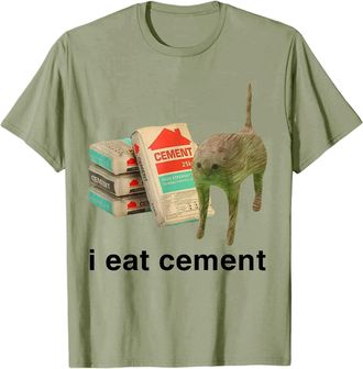 Generic Einfarbiges Rundhals-Top für Damen mit lustigem englischen Aufdruck I Eat Cement Schwarze T Shirt (XL)