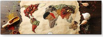 Paul Sinus Art Leinwandbilder | Bilder Leinwand 120x40cm Weltkarte aus verschiedenen Gewürzen