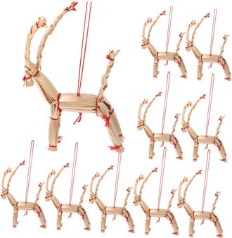 Valiclud 10 St&uuml;ck Stroh Hirschh&auml;nger Weihnachtsbaumschmuck Strohhandwerksornament Vintage Weihnachtsdekoration Zum Aufh&auml;ngen F&uuml;r Zuhause Und Festfeier