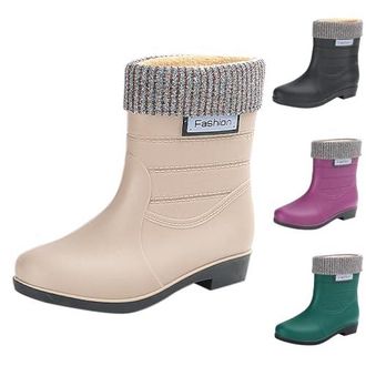 Generic Bottes de pluie en peluche pour femme, bottes mi-mollet dhiver chaudes et confortables &agrave; enfiler pour femme, bottes de pluie imperm&eacute;ables antid&eacute;rapant