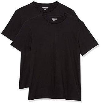 Amazon Essentials T-shirt ajusté à encolure ronde et manches courtes Homme, Lot de 2, Noir, XS