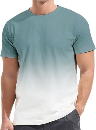 Generic T-shirt à manches courtes classique et col rond dégradé pour homme, séchage rapide, respirant, pour le sport dété, le fitness, lentraînement, vert mil