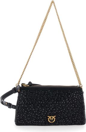 Pinko Pinko, Femme, Sacs, Noir, Taille: ONE Size Bandoulière Noire avec Strass Love Birds