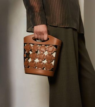 Le Tanneur Petit sac seau Le Potier en toile coton et cuir lisse