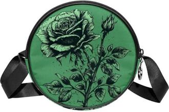 Generic Sac &agrave; bandouli&egrave;re Circle pour femme, petit sac &agrave; bandouli&egrave;re vert et noir, avec fermeture &eacute;clair, bretelles r&eacute;glables, sac &agrave; main rond d&eacute;contract&eacute; pou