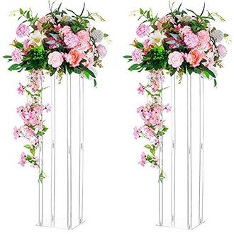 Nuptio Nuptio Centres Table Mariage Vase: 2 Pièces 80cm Haut Fleurs Acryliques Vase Sol Colonne Arrangement Fleurs Support Présentoir Rectangulaire Géométriq