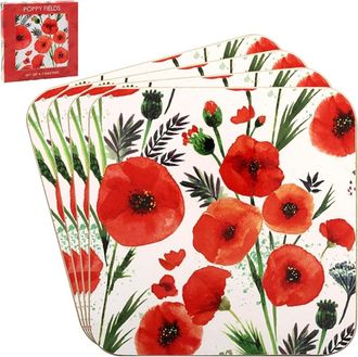 Lesser & Pavey The Leonardo Collection Finola Untersetzer mit Mohnblumen-Motiv, 4er-Set für Büro, Zuhause und Küche, schönes Untersetzer-Set für dekorative Wohnacces