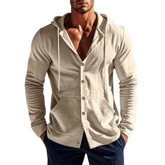 Generic Chemise en lin pour homme - Haut blanc - Chemise en lin pour homme - Polo coupe ajust&eacute;e pour gar&ccedil;ons - Hauts d&eacute;contract&eacute;s pour hommes - T-shirts en co