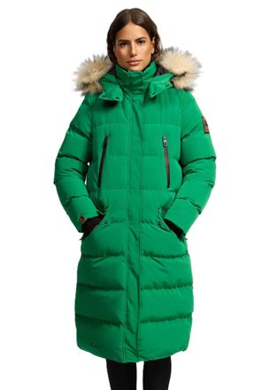 Marikoo lange Damen Winterjacke warmer Parka gesteppt mit Kapuze B890 [B890-Schneestern-Smarag-Gr.XS]