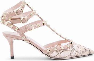 Valentino Garavani Hohe Schuhe - Pointed-Toe Pumps With Floral Lace Overlay - Gr. 37 (EU) - in Rosa - f&uuml;r Damen
