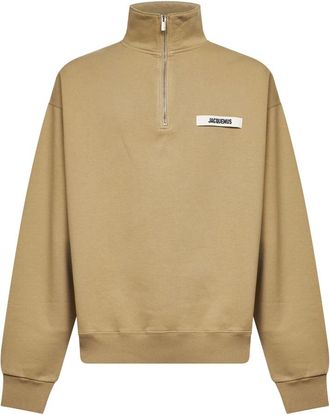 Jacquemus Homme, Sweatshirts et sweats &agrave; capuche, Beige, Taille: XL Gros Grain Zipped-Rollneck SweaT-shirt