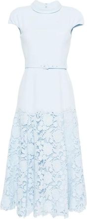 Self Portrait Femme, Robes, Bleu, Taille: 38 FR Crepe Flower Midi Dress