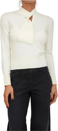 Nenette Femme, Pulls, Blanc, Taille: 44 FR Maglia Sciarpina Borchiette