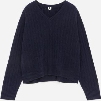 Arket Pullover Mit V-Ausschnitt Aus Reinem Kaschmir -Blau