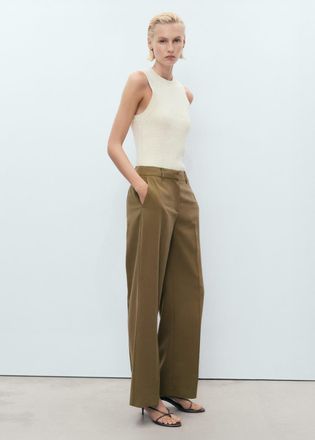 Mango Gerade Hose mit mittlerem Bund khaki - Damen - 38 - MANGO