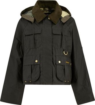 Barbour Damen-Wachsjacke Liza mit Kapuze und Cordkragen in
