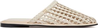 Tommy Hilfiger Pantoletten Tommy Hilfiger Hilfiger Leather Mix Flat Mule FW0FW09280 Creme