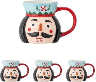 Bloomingville Feast Becher, Tasse, Blue, Steingut, T13xH9,5 cm, 365 ml (Packung mit 4)