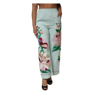 Dolce & Gabbana Gr&uuml;ne Blumige Garterized Schlafanzughose - - Trousers - Damen - Gr&uuml;n - S