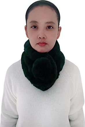 Lina & Lily Écharpe Femme Hiver Tour de Cou avec Pompon en Fausse Fourrure (Vert Foncé)