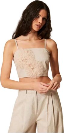 Twinset Femme, Tops, Beige, Taille: 40 FR Top en m&eacute;lange de lin avec lurex