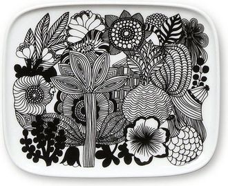 Marimekko Oiva/Siirtolapuutarha - Teller - 15x12 cm - Schwarz/Weiß