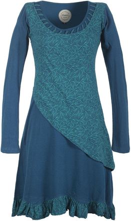 vishes Alternative Bekleidung - Langes Asymmetrisches Damen Lagenkleid Baumwolle Runder Ausschnitt t&uuml;rkis 46-48