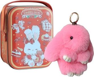 Generic Bunnyl-ulu dans une bo&icirc;te, porte-cl&eacute;s lapin pelucheux, 15 cm, sac &agrave; main en forme de lapin en peluche, pendentif sac &agrave; dos en forme de lapin, avec bo&icirc;
