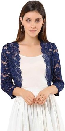 Allegra K Bol&eacute;ro Femme &Eacute;l&eacute;gant en Dentelle Floral &agrave; 3/4 Manches Cardigan Transparent &agrave; Haussement d&Eacute;paule Bol&eacute;ro pour Mariage et F&ecirc;te Gilet Court L&eacute;ger Devant O