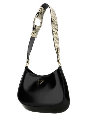 Prada Womens Black Leather Cleo Shoulder Bag Nero+roccia1 Vitello-Homalopsis Buccata Borse A Mano