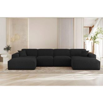 Fun M&ouml;bel Wohnlandschaft Sofa U-Form CELES PREMIUM in Stoff Sven Schwarz