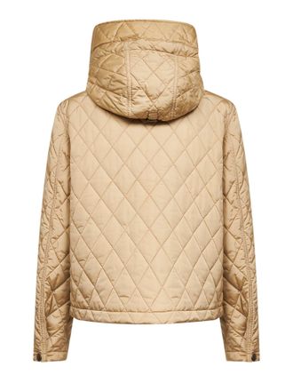 Burberry Womens Cropped Quilted Hooded Jacket Flax Beige Polyamide Bomber
