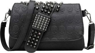 Generic Sac à bandoulière punk en cuir synthétique avec rivets et motif tête de mort pour femme, b