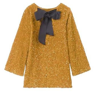 Generic Robe portefeuille &agrave; paillettes pour femme UK - Robes de f&ecirc;te pour femmes UK &eacute;l&eacute;gant col rond paillettes manches longues noeud d&eacute;coration mini robe amp