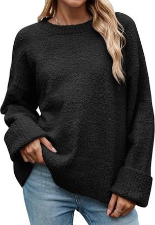 Heekpek Heekpek Pull Femme Chic Hiver Chaud Col Rond Manches Longues Sweat Oversize Long Verment Grande Taille, Noir, XL