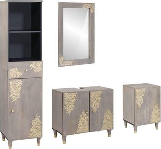 vidaXL Badezimmerm&ouml;bel Set 4 pcs Grau Massives, grobes Mangoholz vidaXL
