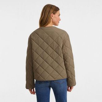 Lands End Kragenlose FeatherFree Steppjacke, Damen, Gr&ouml;&szlig;e:40-42 regular, Beige, by Lands End