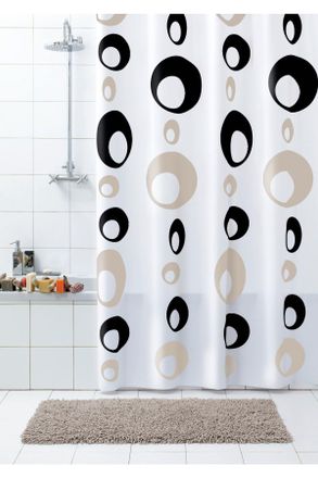 GRUND Duschvorhang Bubbles, Schwarz, Wei&szlig;, Beige, Kunststoff, Tropfen, 180x200 cm, Oeko-Tex Standard 100, Made in Europe, Badtextilien, Duschvorh&auml;nge