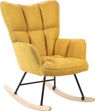 Beliani Schaukelsessel aus Stoff gelb gepolstert Schaukelstuhl modern gem&uuml;tlich Oulu